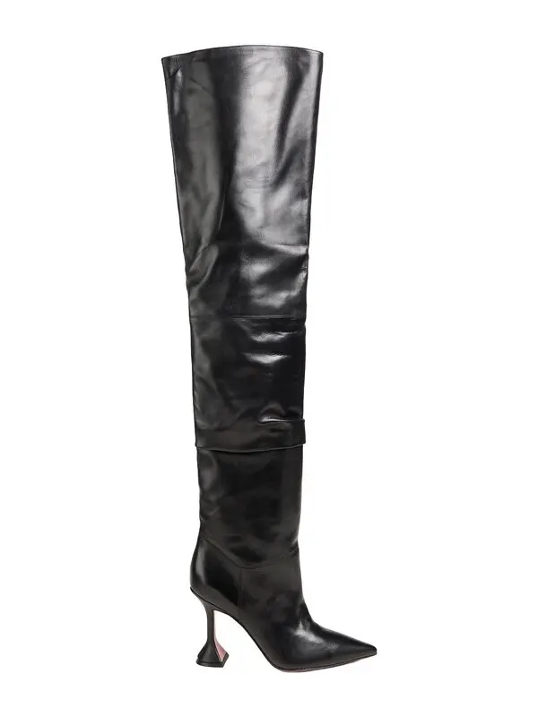 Amina Muaddi Olivia Leather Thigh High Boots - Black