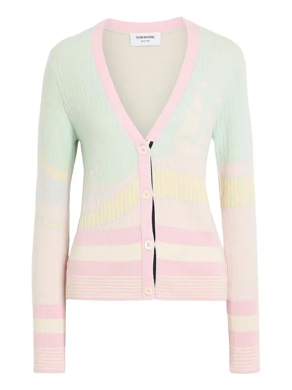 Thom Browne Striped Jacquard-knit Cashmere Cardigan - Pastel Pink