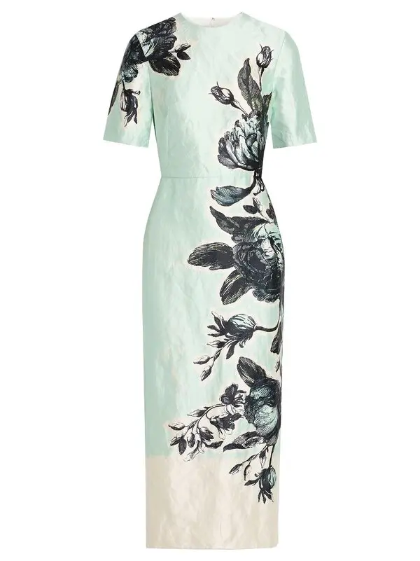 Erdem Floral-print Satin-twill Midi Dress - Mint