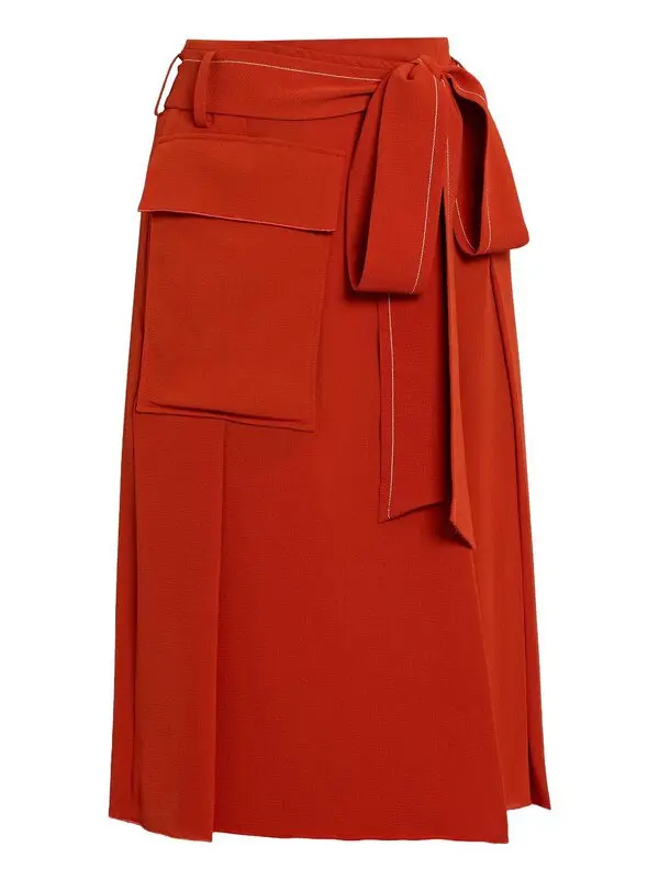 Victoria Beckham Belted Crepe Midi Wrap Skirt - Brick