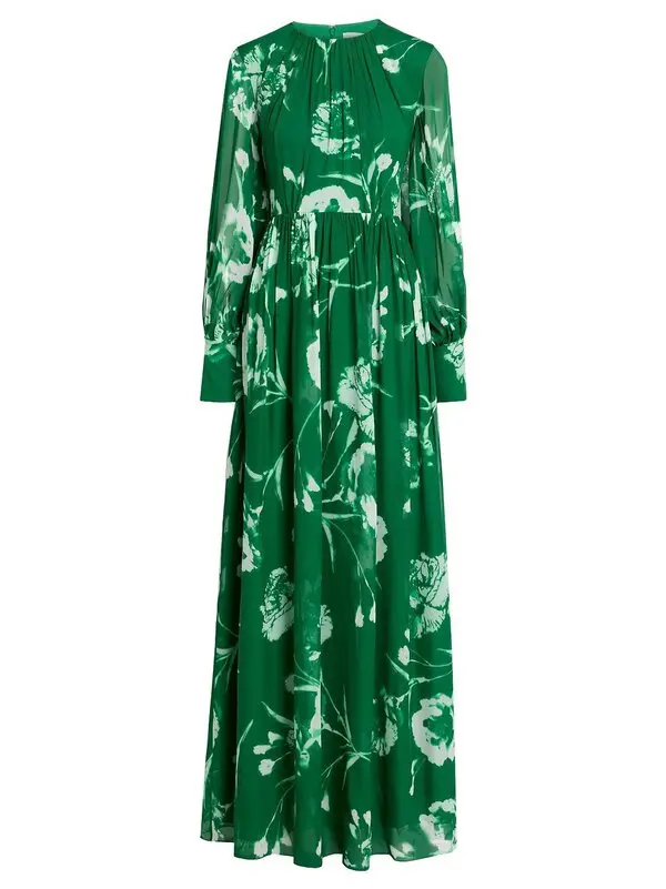Erdem Floral-print Silk-voile Gown - Green
