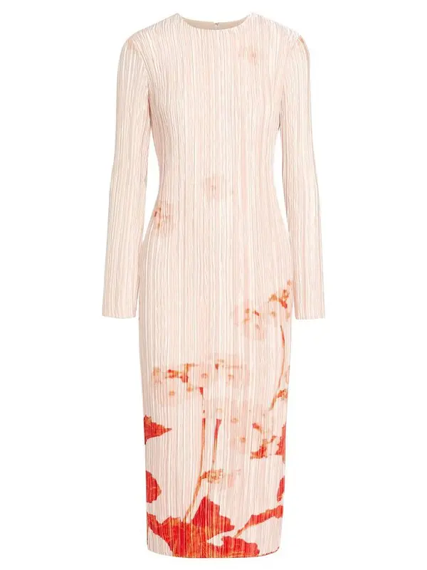 Erdem Floral-print Plissé-satin Midi Dress - Blush