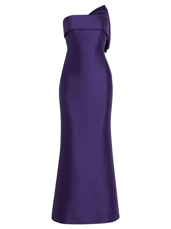 Badgley Mischka Strapless Bow-detailed Gown - Dark Purple