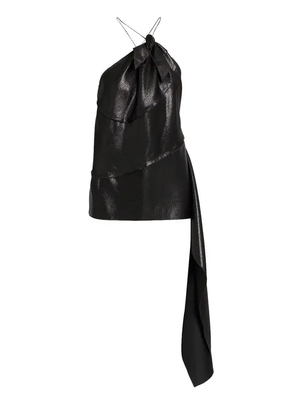 Victoria Beckham Draped Metallic Woven Top - Black