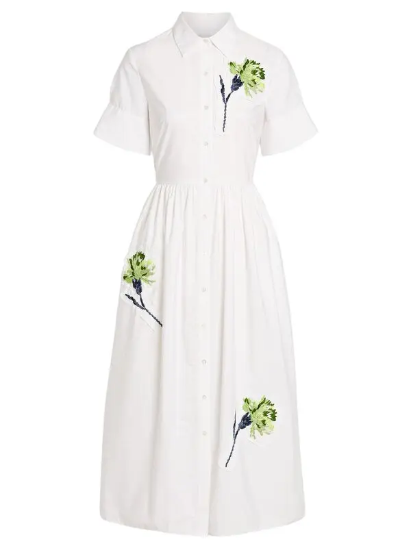 Erdem Embroidered Cotton-poplin Midi Shirt Dress - White