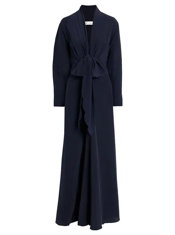 Victoria Beckham Bow-detailed Silk Gown - Navy
