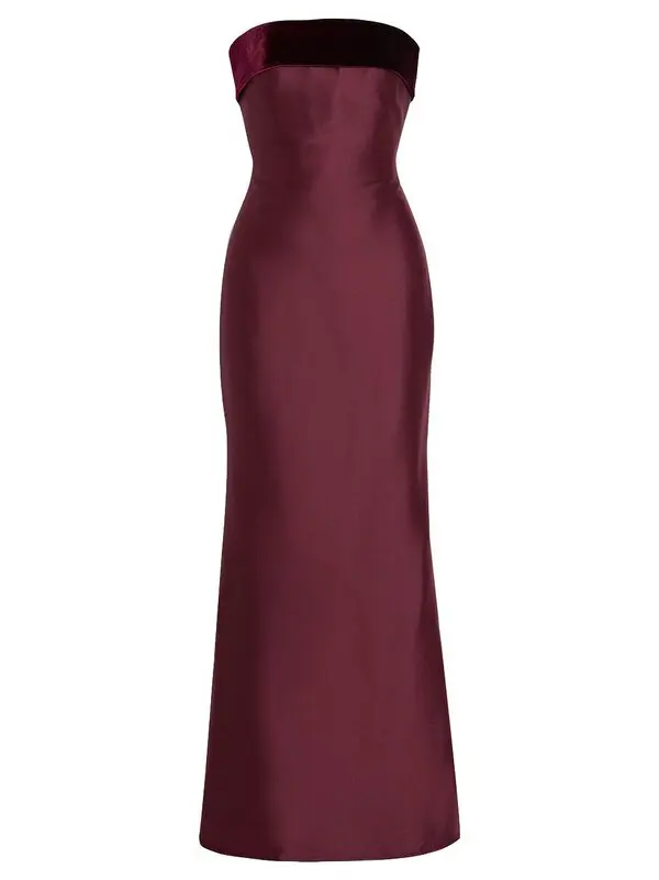 Badgley Mischka Strapless Satin-twill Gown - Merlot