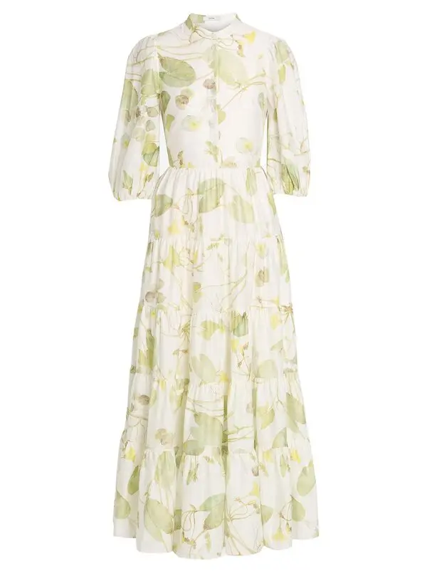 Erdem Tiered Floral-print Cotton Maxi Dress - Light Green
