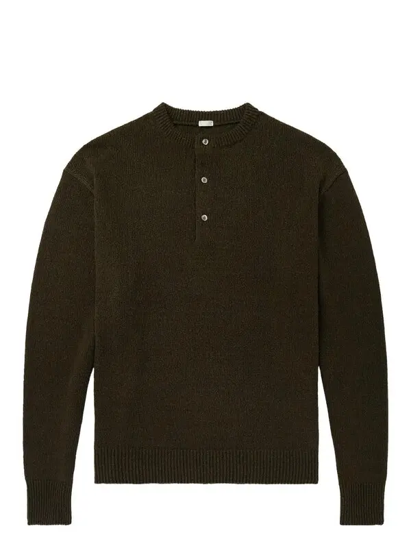 A.PRESSE Washed Silk Henley Sweater - Green