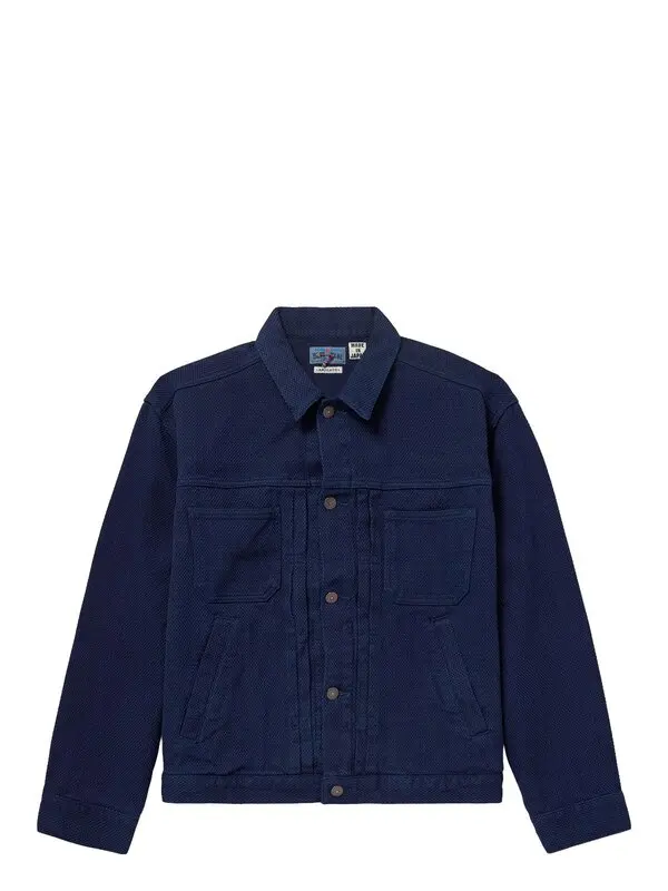 Blue Blue Japan Indigo-dyed Sashiko Cotton Trucker Jacket - Blue