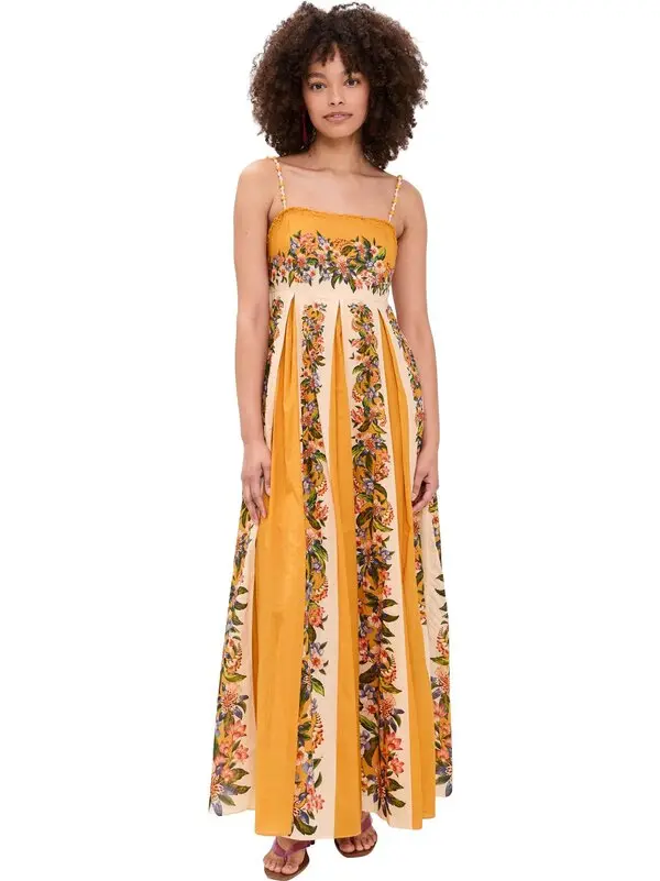 Farm Rio Floral Print Maxi Dress - Hilo Stripes Sand