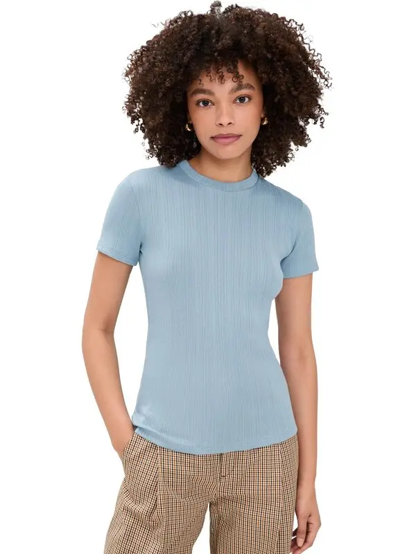 Vince Ribbed Mock Neck Tee - Del Mar