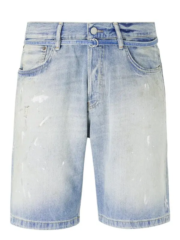 Acne Studios Roland Paint-splattered Distressed Straight-leg Denim Shorts - Blue