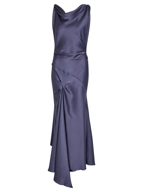 Victoria Beckham Posy Asymmetric Satin Maxi Dress - Dark Grey