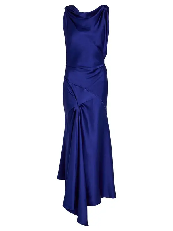 Victoria Beckham Posy Asymmetric Satin Maxi Dress - Indigo
