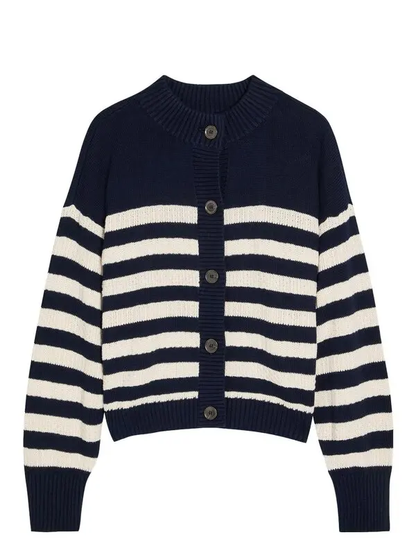FRAME Striped Cotton Cardigan - Navy