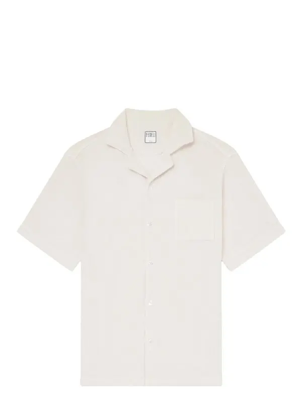 Fedeli Camp-collar Cotton-terry Shirt - Neutrals