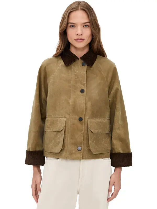 ALEX MILL Cropped Chiltern Jacket In Waxed Cotton - Vintage Khaki