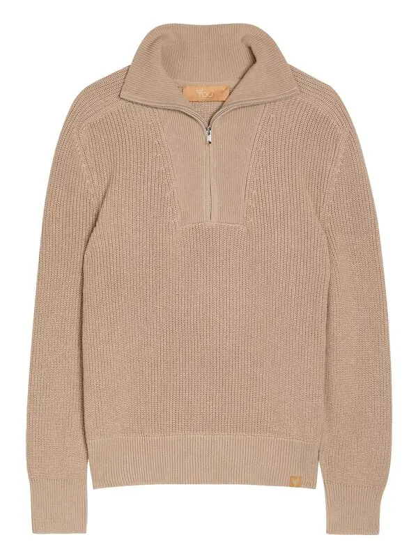 NOW YOU LIVE Welland Half-zip Cotton Jumper - Beige