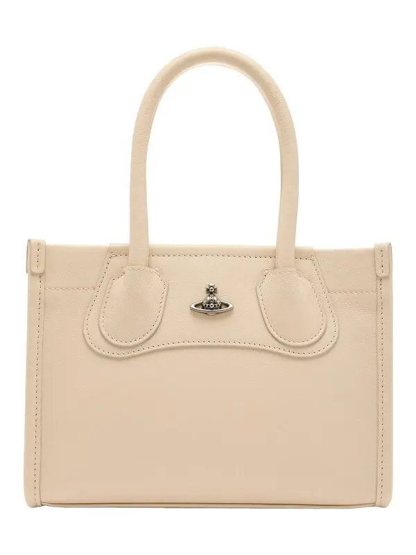 VIVIENNE WESTWOOD Troy Small Leather Tote Cross-body Bag - Cream