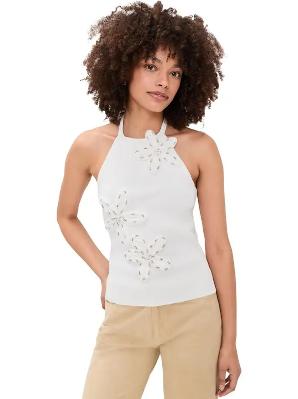 Endless Rose Flower Detail Halter Top - White