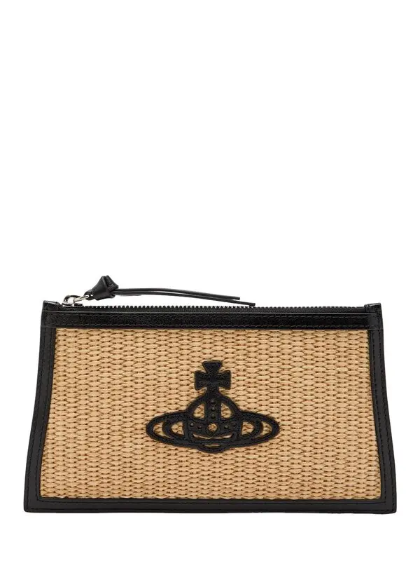 VIVIENNE WESTWOOD Logo-appliquéd Raffia Clutch - Natural