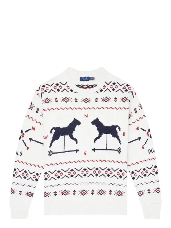 Polo Ralph Lauren Weathervane Intarsia Cotton, Linen And Cashmere-blend Sweater - Neutrals