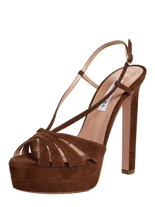 AQUAZZURA Amie Plateau Sandals 130mm - Walnut