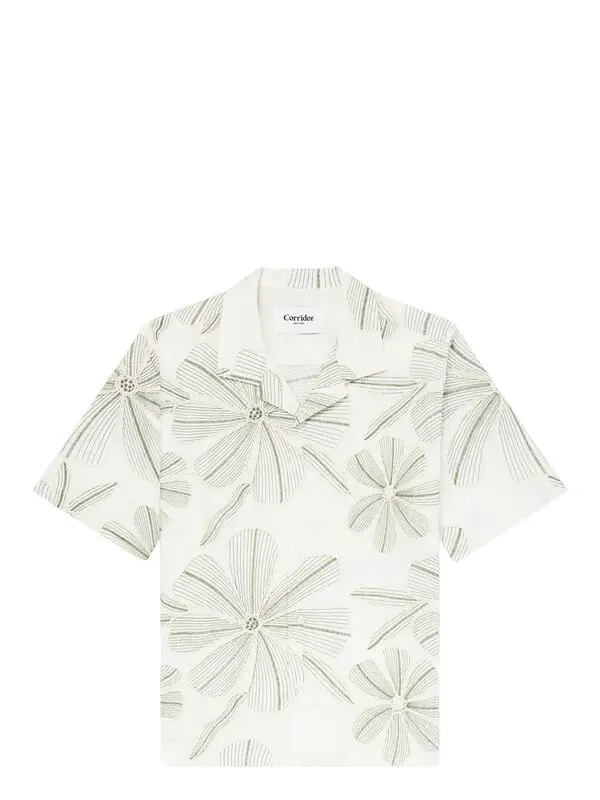 CORRIDOR Camp-collar Floral-appliquéd Poplin Shirt - Green