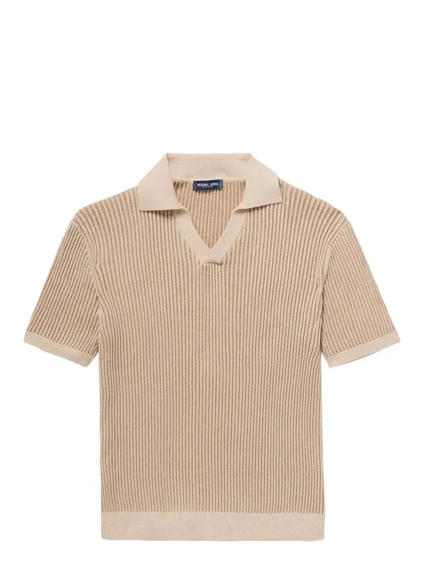 Frescobol Carioca Rino Ribbed-knit Cotton-blend Polo Shirt - Neutrals