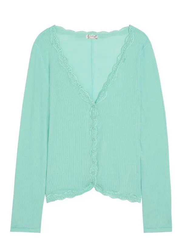 Free People Lace-trim Knit Cardigan - Light Blue
