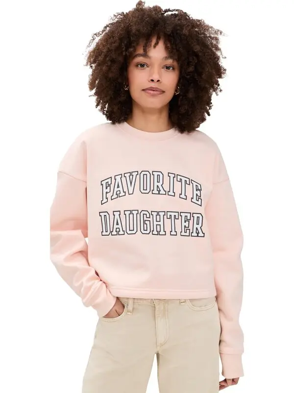 FAVORITE DAUGHTER The Cropped Collegiate Sweatshirt - Pale Pink/white