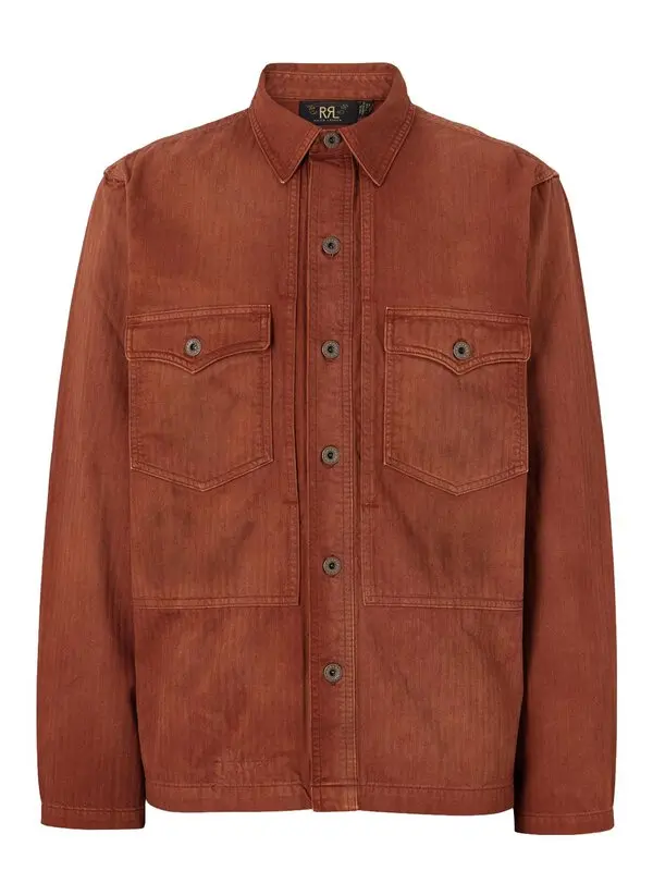 Ralph Lauren Embroidered Herringbone Cotton Overshirt - Orange