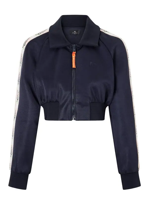 Etro Cropped Canvas-trimmed Satin-jersey Track Jacket - Blue