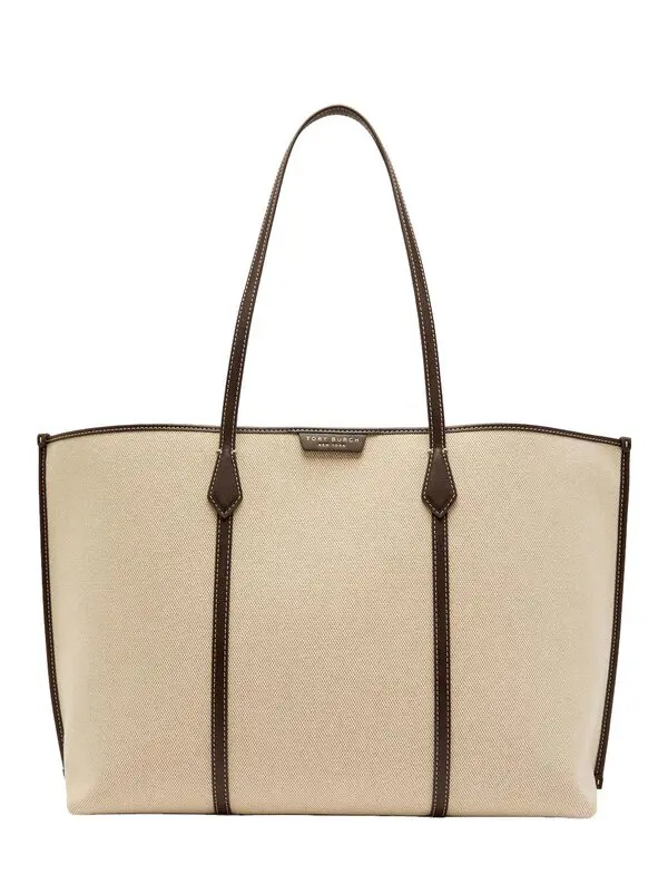 Tory Burch Perry Leather-trim Canvas Tote - Natural