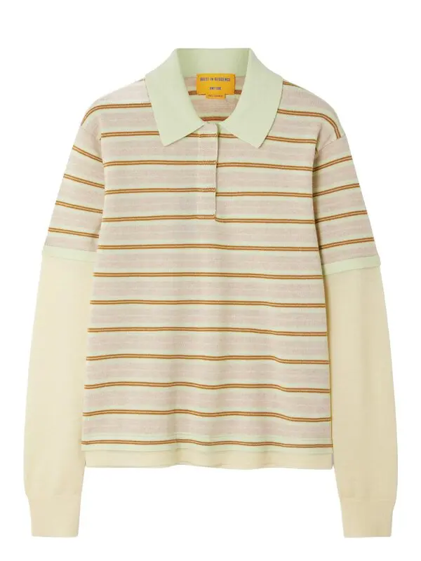 Guest In Residence Layered Striped Cashmere Polo Shirt - Yellow