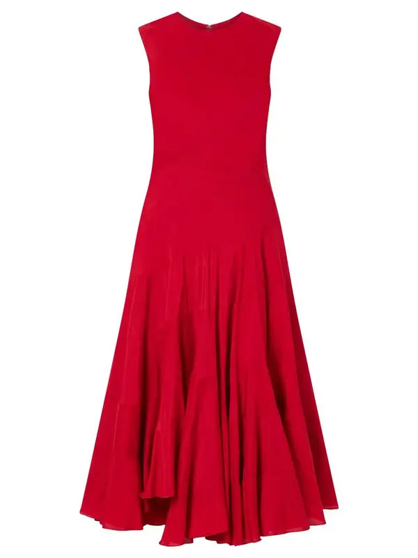 Tory Burch Asymmetric Paneled Cotton And Silk-blend Midi Dress - Red