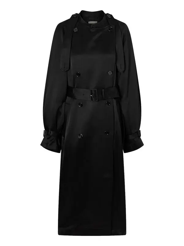 TOTEME Double-breasted Draped Satin Trench Coat - Black