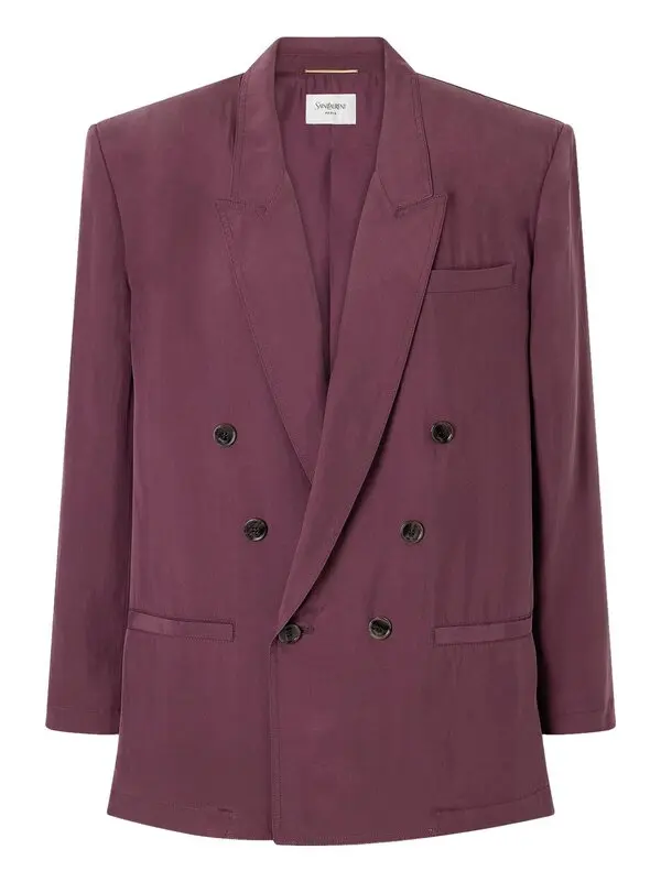 Saint Laurent Double-breasted Silk-habotai Blazer - Burgundy