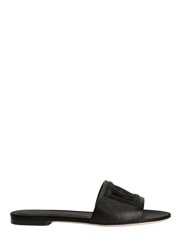 Dolce & Gabbana Suede And Dauphine Calfskin Flat Slippers - Black