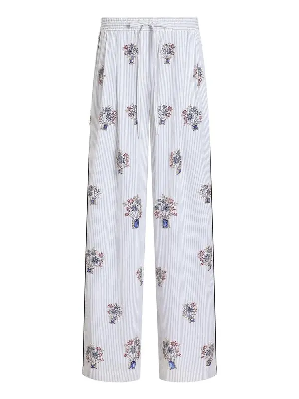 Dolce & Gabbana Striped Poplin Trousers With Crystal Flower Embroidery - Multicolor