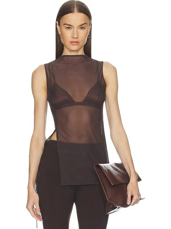 JADE CROPPER Sheer Sleeveless Top - Dark Brown