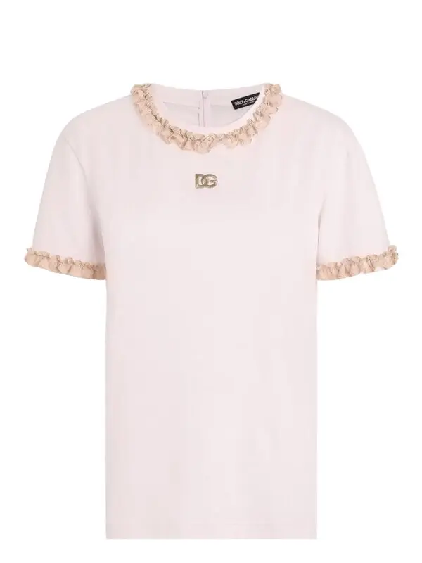 Dolce & Gabbana Jersey T-shirt With Lace And Embroidery - Pink