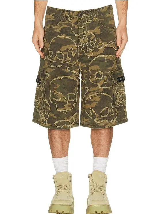 AFFLICTION Skull Camo Shorts - Green Camo