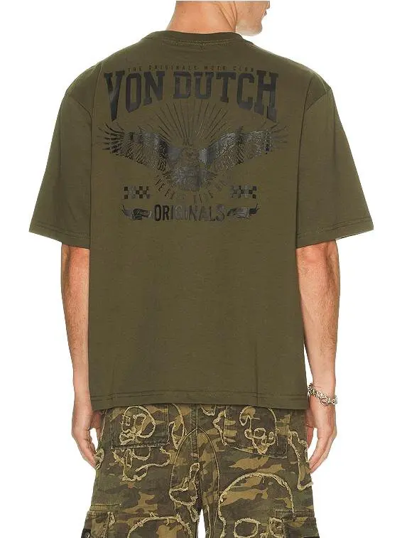 VON DUTCH Originals Eagle Boxy Crop Tee In Olive - Olive Night
