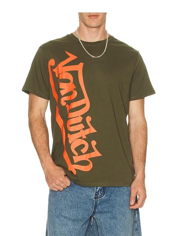 VON DUTCH Vertical Logo Tee In Olive - Olive Night