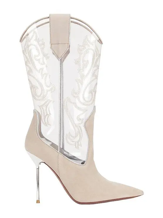Paris Texas Lidia Western Embroidered Boot In Taupe - Ice Grey & Clear
