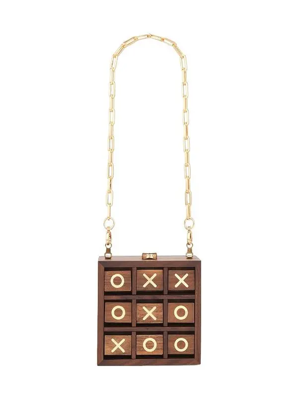 Cult Gaia Tic Tac Toe Clutch In Brown - Walnut