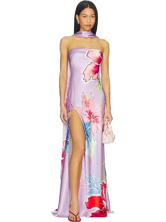 Retrofete Tizzy Dress In Lavender,fuchsia - Hibiscus Floral Lambrusco