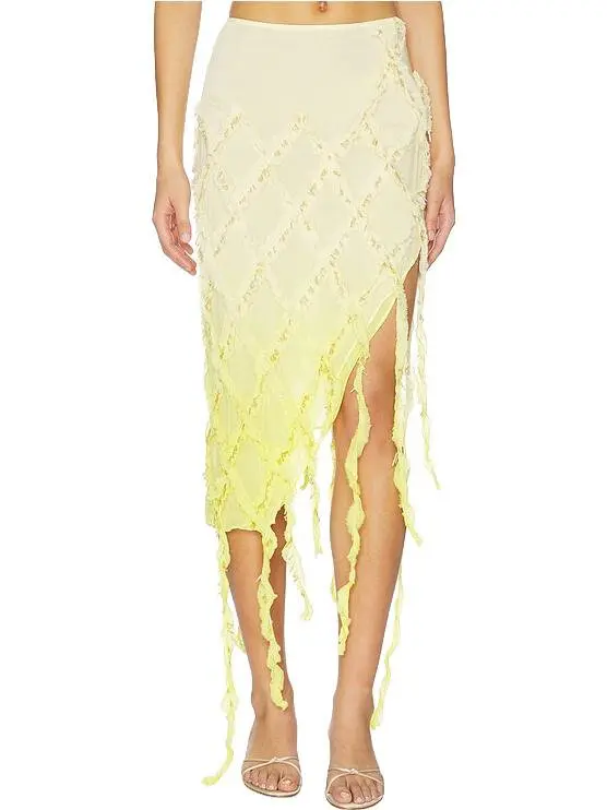 Blumarine Embroidered Creponne Skirt - White Pearl & Yellow